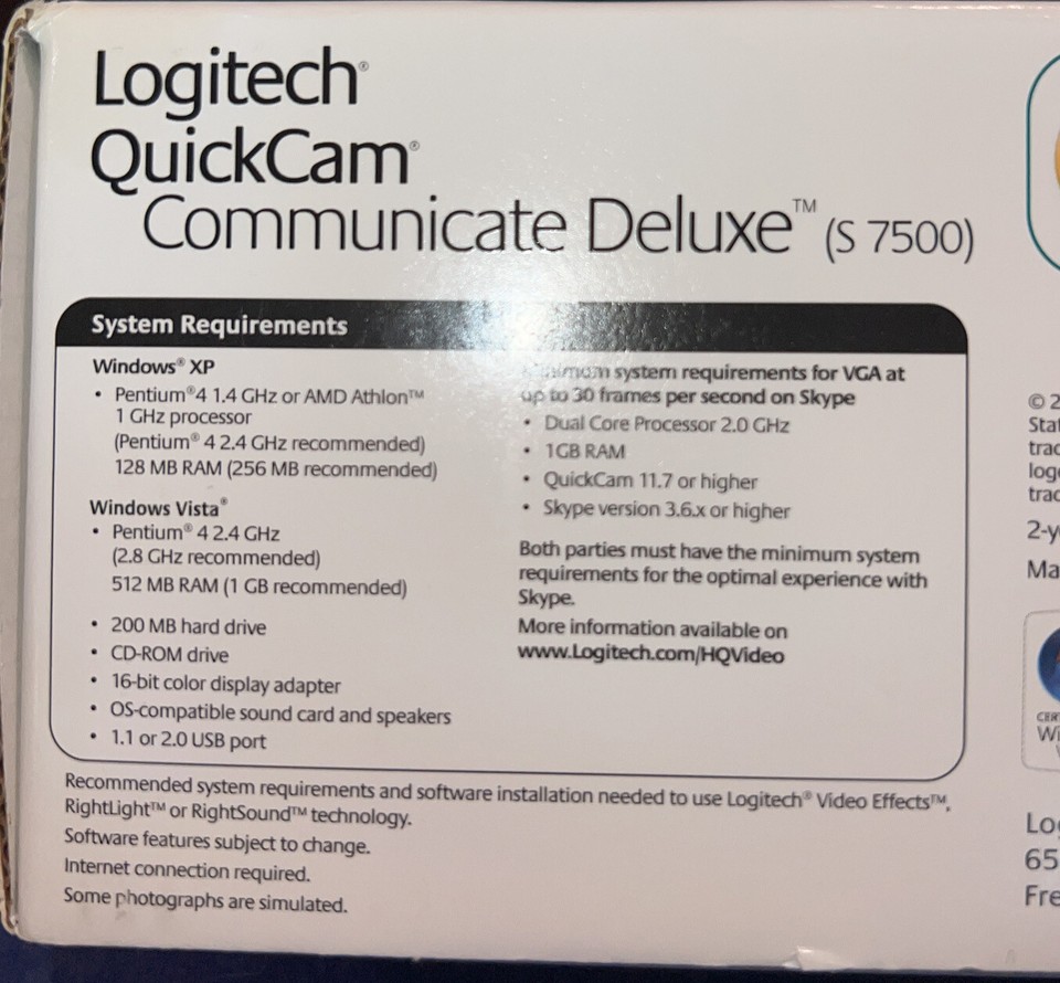 Logitech Quickcam Communicate Deluxe S7500 Webcam with Built In Mic ...