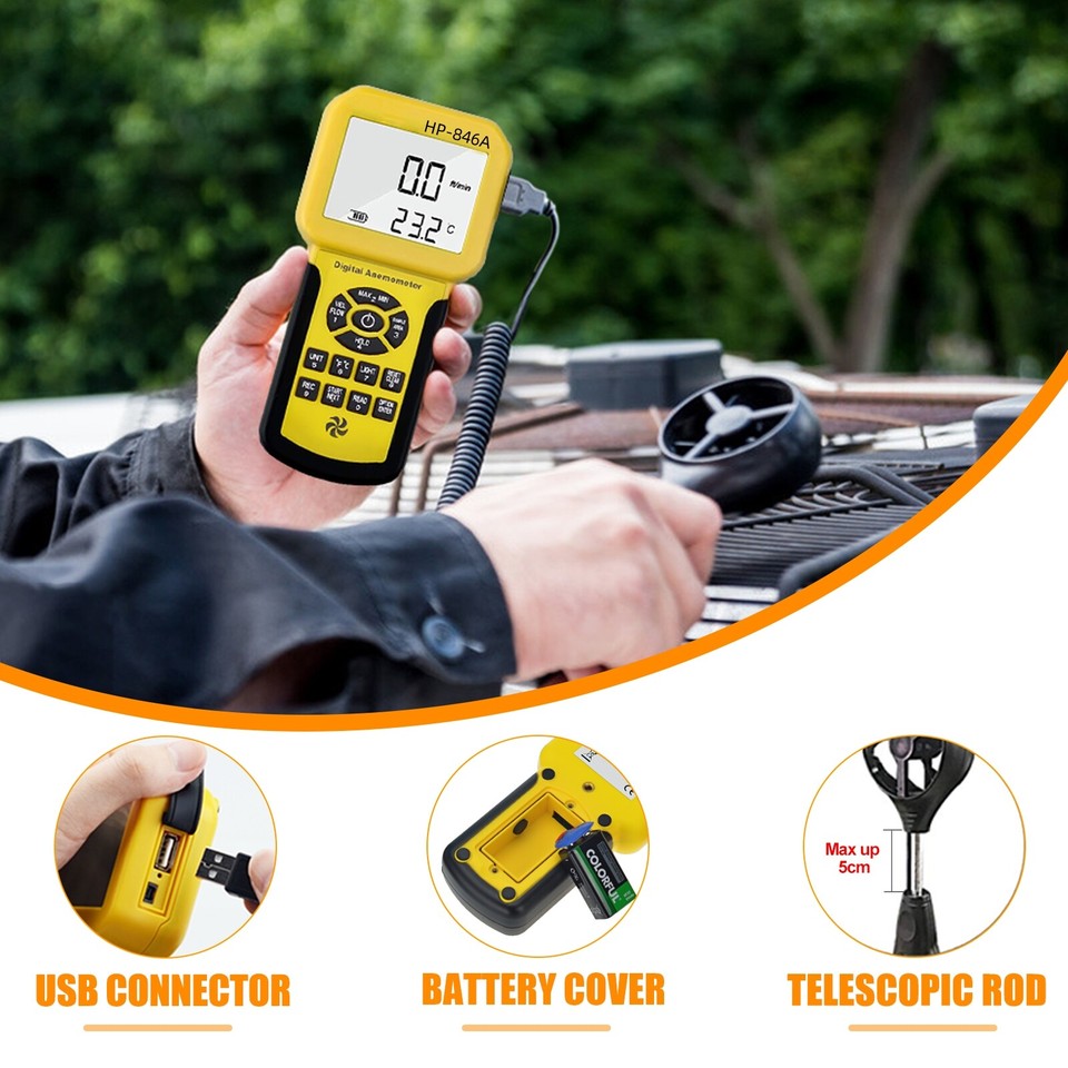 Handheld Anemometer HVAC Air Flow CFM Meter Wind Speed Flow Velocity ...