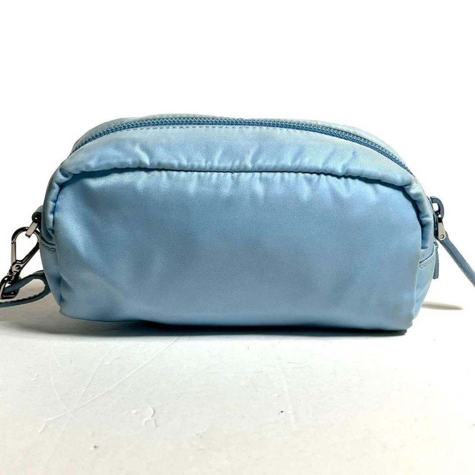 PRADA Triangle Logo Plate Pouch Re-Nylon Azzurro Autentico | eBay