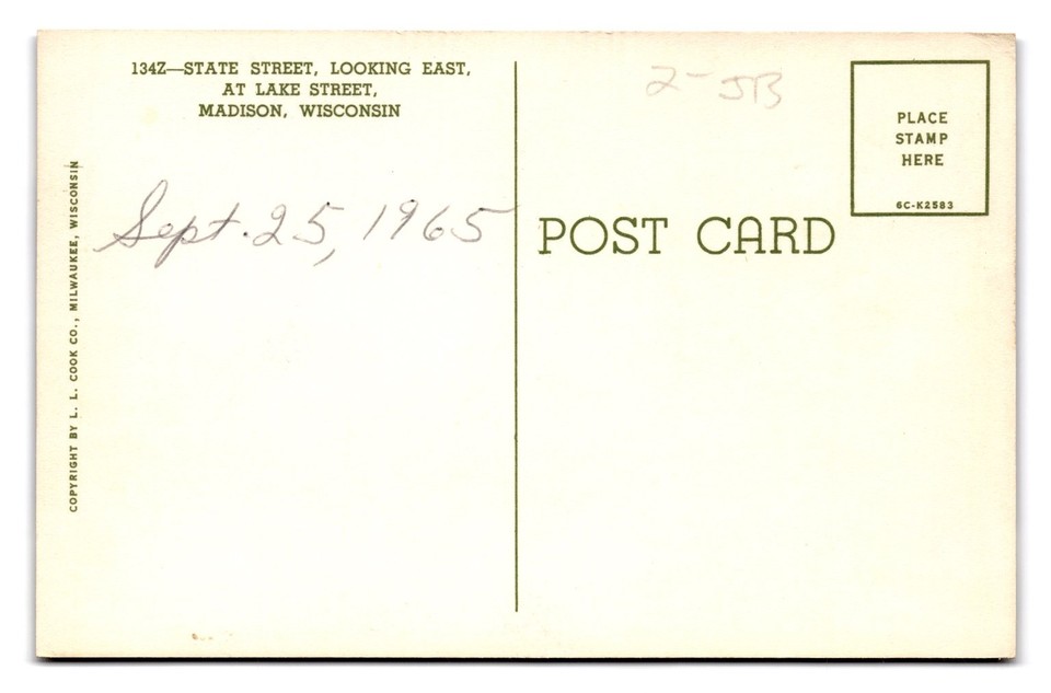 Vintage 1965 Madison Wisconsin State Street Postcard with Capitol View ...