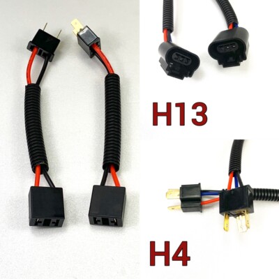 H4 to H13 Male Female Headlight Lamp Socket Plug Extended Connector ...