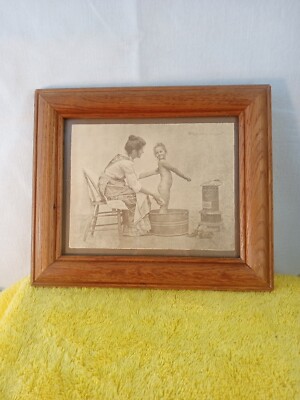 R. Hendrickson Sepia Art Framed Print Woman &Child at Bath Time Metal ...
