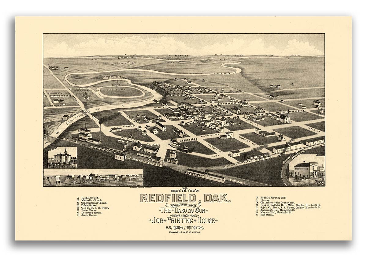 Redfield South Dakota 1883 Historic Panoramic Town Map - 16x24 | eBay