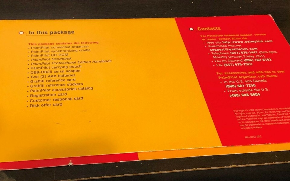 VINTAGE 3Com PalmPilot Professional Palm Organizer Quick Start Guide Genuine | eBay