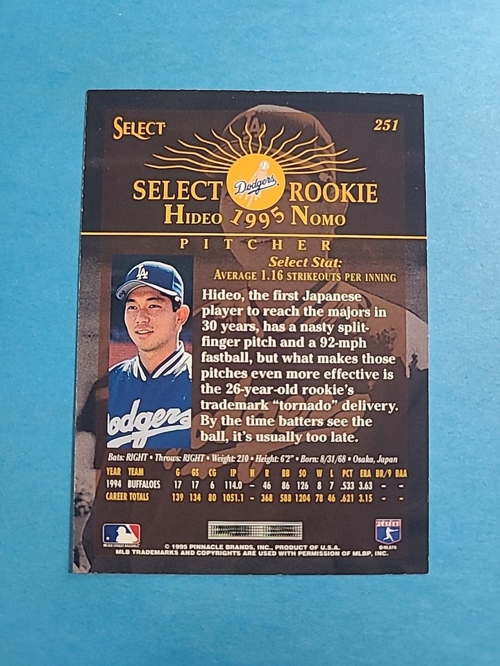 HIDEO NOMO 1995 SCORE SELECT BASEBALL CARD # 251 I0040 | eBay