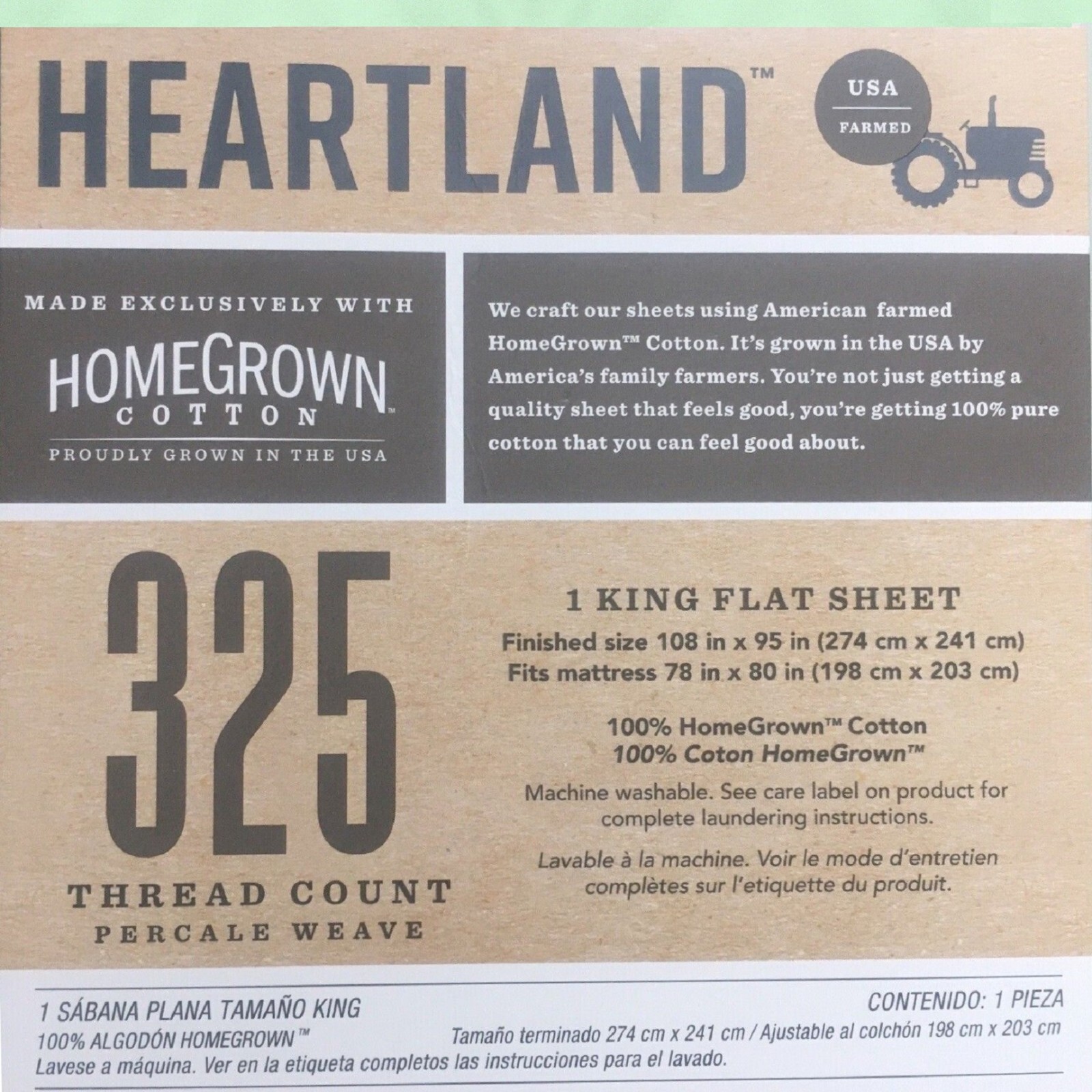 LIGHT GREEN Heartland 325 Thread Count Cotton Percale KING Flat Sheets ...