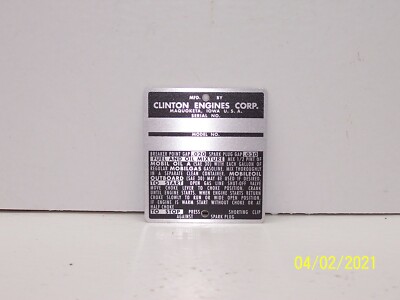 Vintage Antique Clinton Small Engines Aluminum ID Tag Panther A400 ...