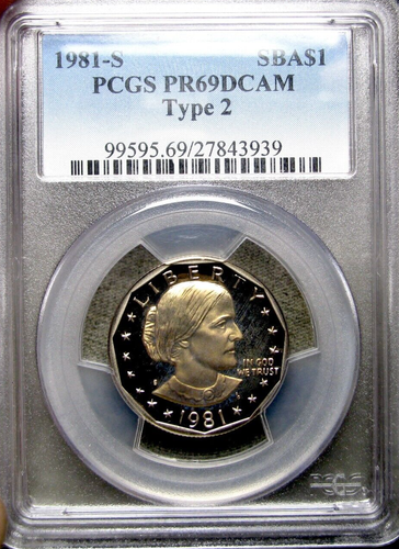 1981-S PROOF Type 2 Susan B Anthony Dollar PR-69 DCAM PCGS Slabbed Coin ...