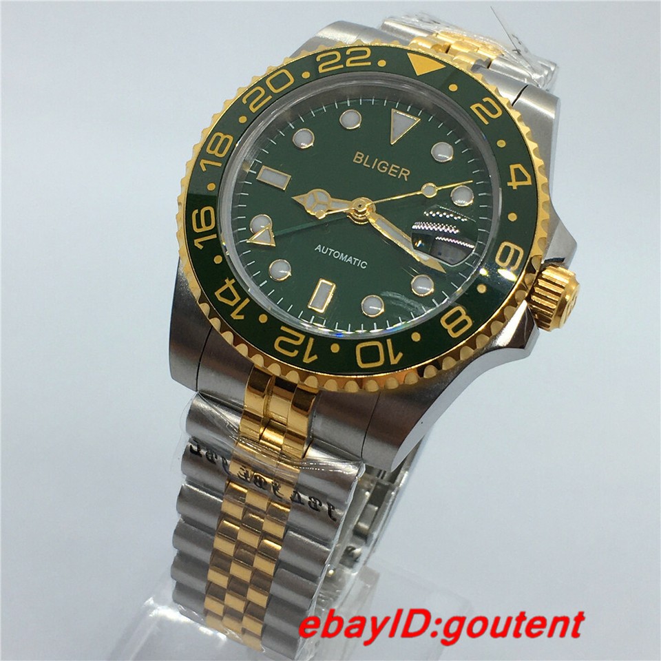 40mm Bliger Sterile Green Dial Sapphire Jubilee strap GMT Automatic ...