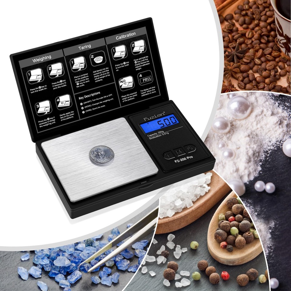 Fuzion Gram Scale, Pocket Scale .01 Gram Accuracy, 200g Small Digital ...