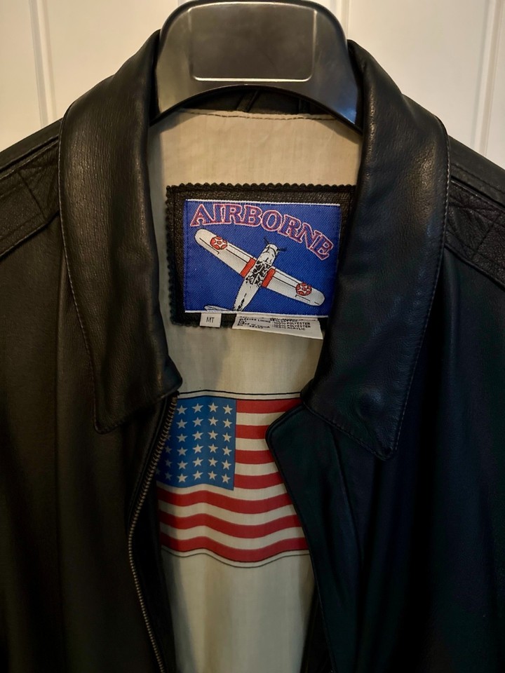 Airborne Leathers Black Leather Bomber Flight Jacket Sz Medium Tall ...