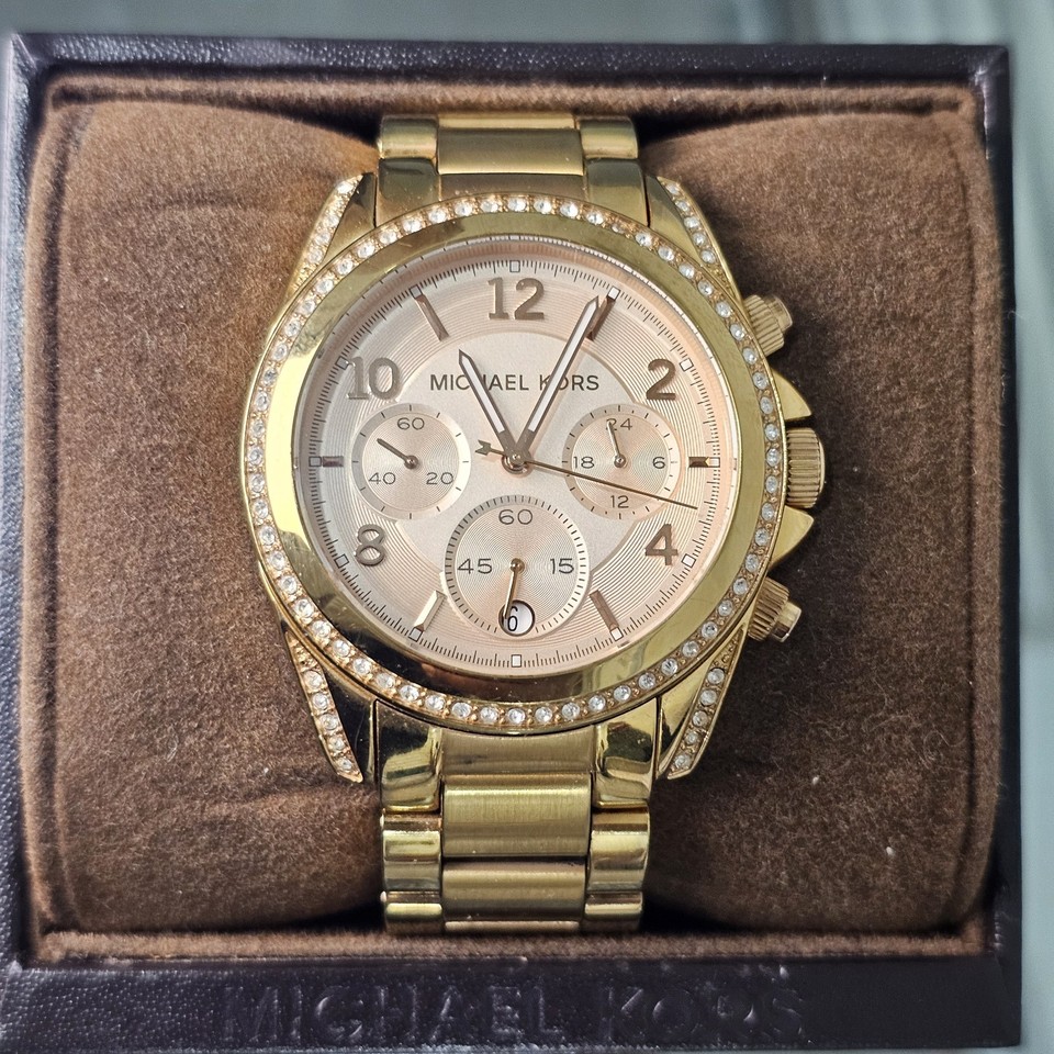 Women’s Michael Kors Blair MK5263 Gold-Tone Chronograph Watch w/ Box ...