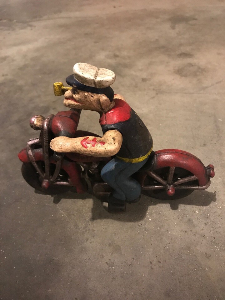 Popeye Motorcycle Patina Cast Iron METAL Fatboy Biker Outlaw Collector ...
