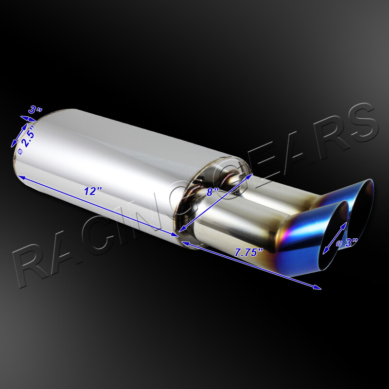 3" DTM STYLE TITANIUM BURNT DUAL TIP 2.5" INLET STAINLESS T-304 EXHAUST ...