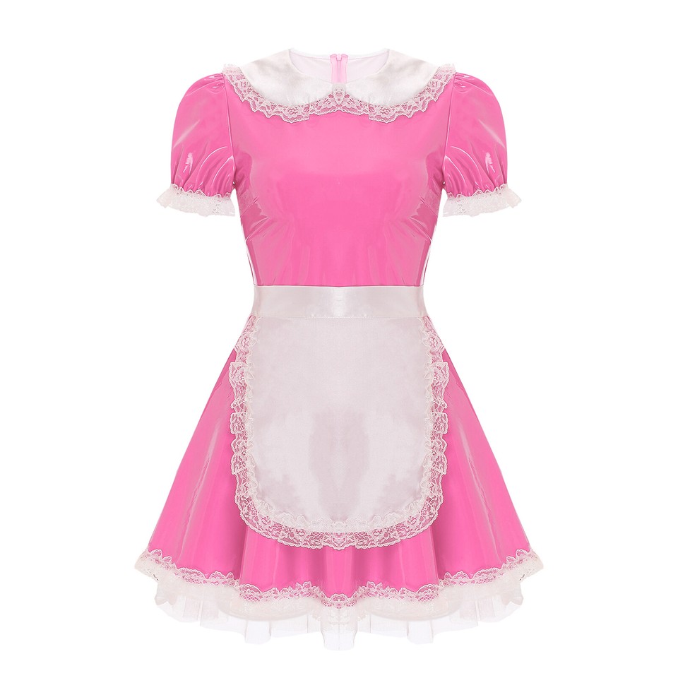 Womens PVC Leather French Maid Cosplay Dress Apron Set Sexy Clubwear ...