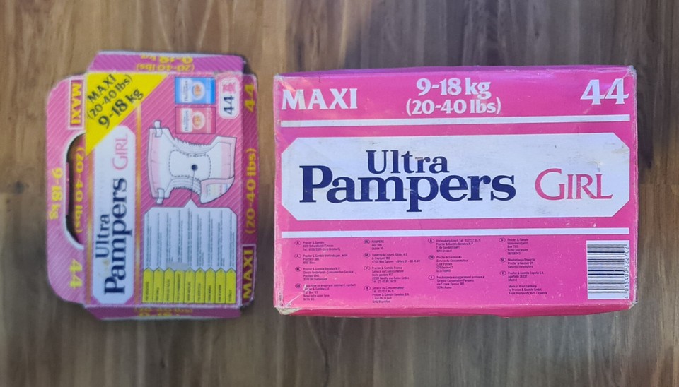 Vintage 80s Pampers diapers EMPTY BOX ULTRA-GIRL for 44 nappies ONLY ...
