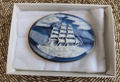 VINTAGE HANDCRAFTED GENUINE INCOLAY STONE CLIPPER SHIP BELT BUCKLE | eBay