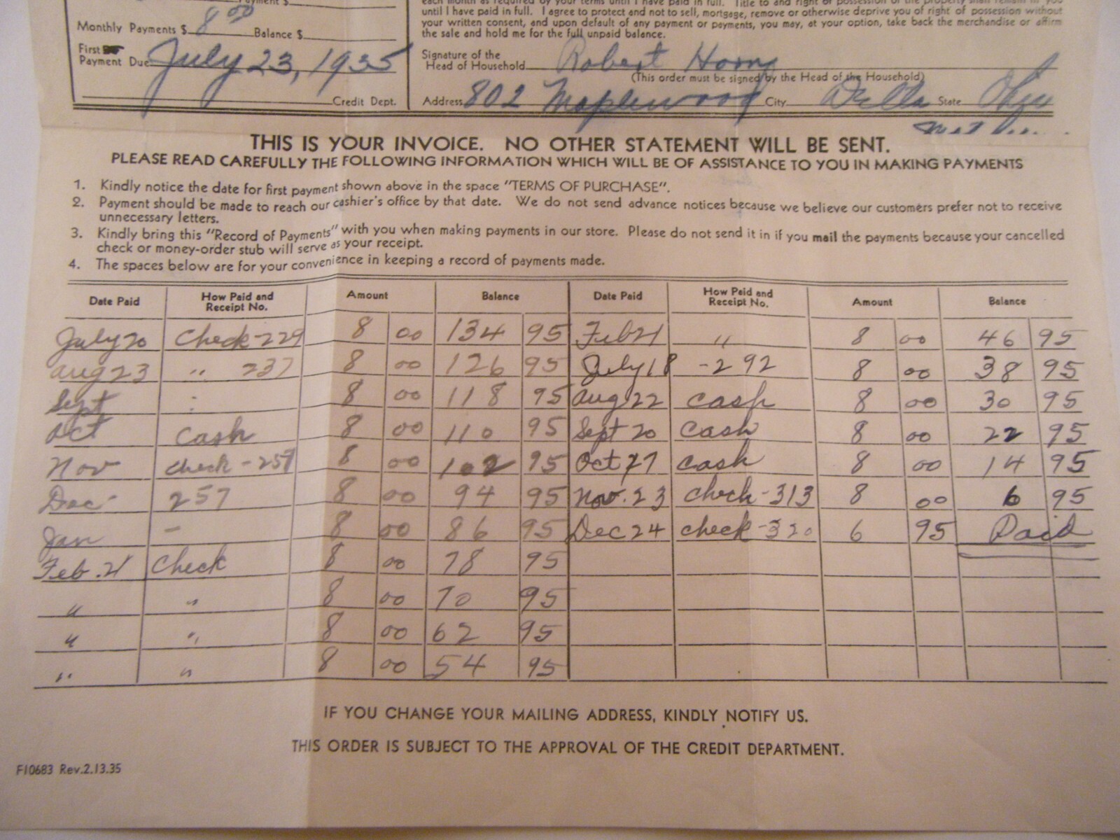 Sears Roebuck Antique Vintage Customer Receipt Invoice Record Bill 1935 ...