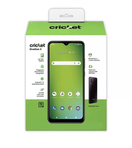 Cricket Wireless Ovation 3 6.8" HD+ Display 13MP Camera 32GB Midnight ...