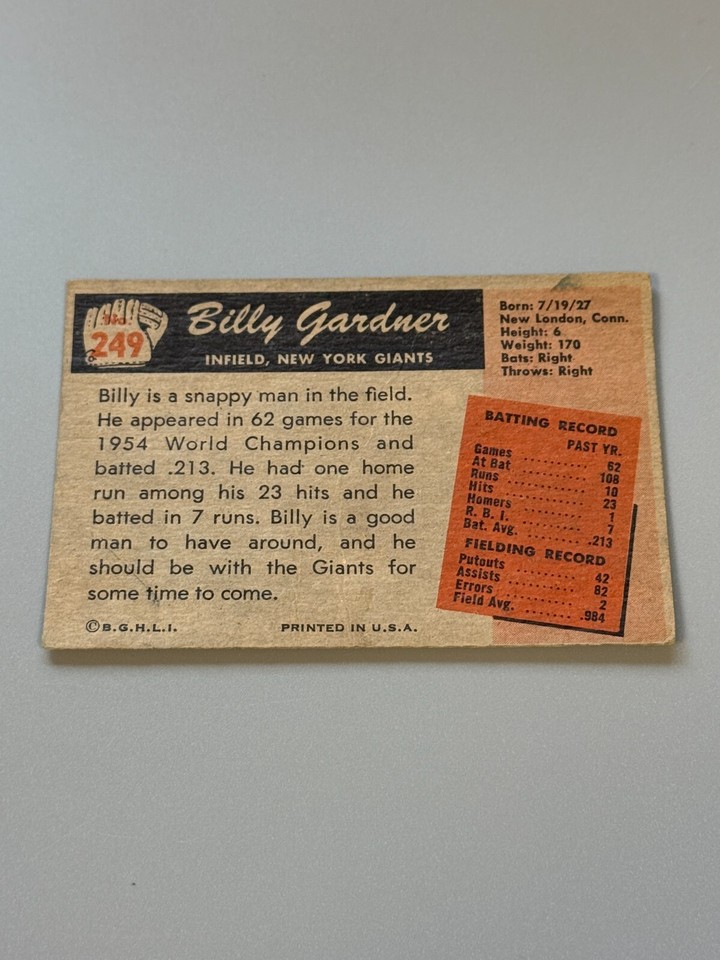1955 Bowman #249 Billy Gardner | eBay