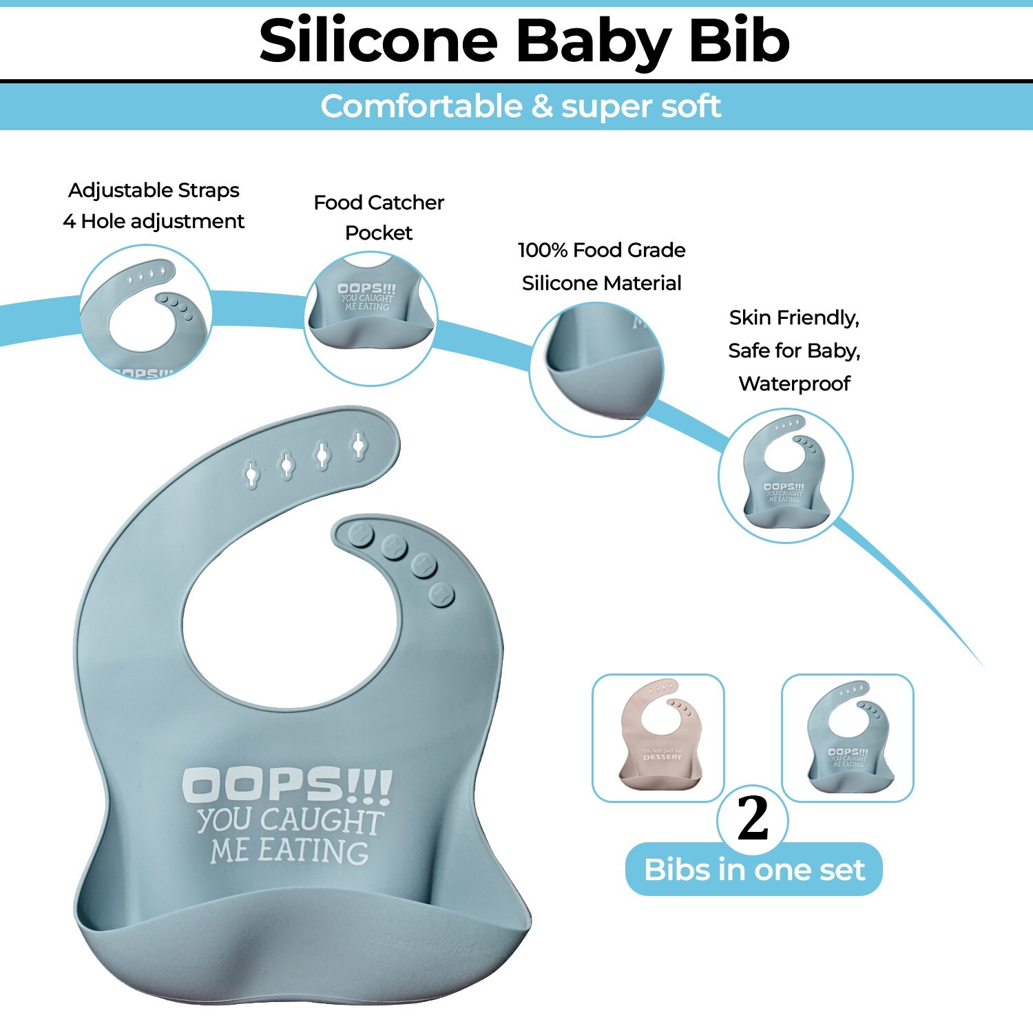 Silicone Baby Bibs With Funny Phrases (Set Of 2) Blue/Gray | eBay