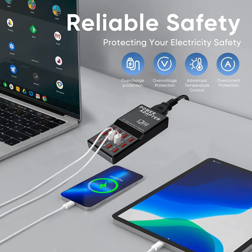 Multi 12 Port USB Charging Station Hub Desktop Wall Cell Phone Charger ...