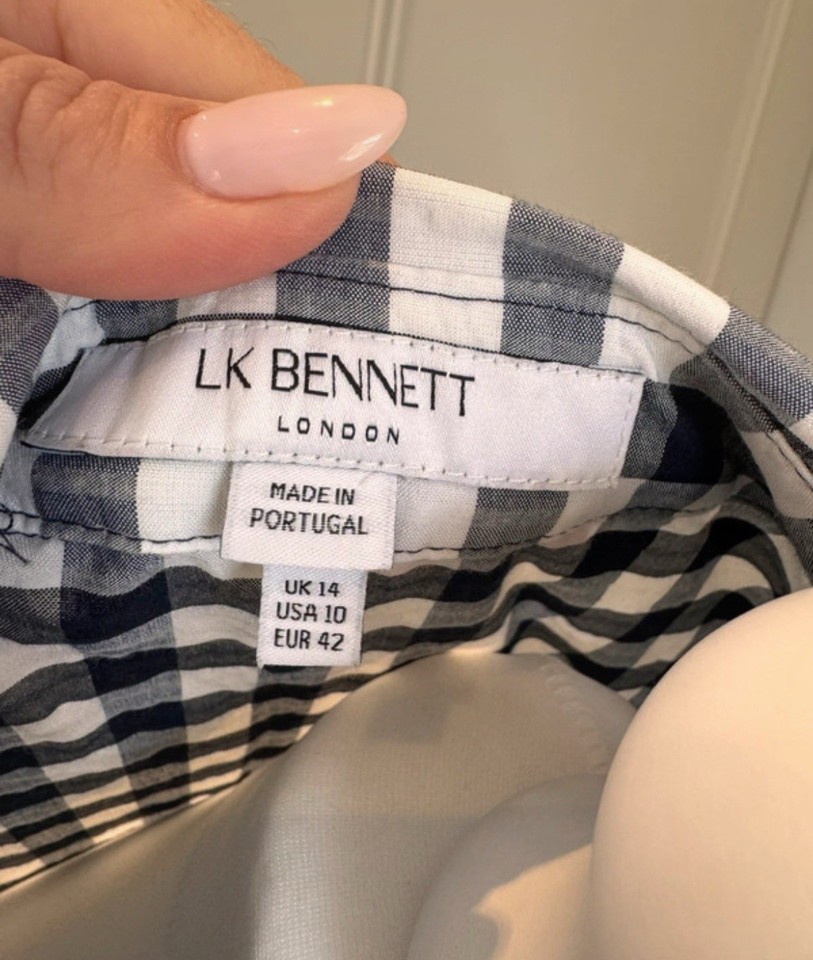 LK Bennett Kaleigh Blue Check Gingham Cotton Stretch Pencil Dress Size ...