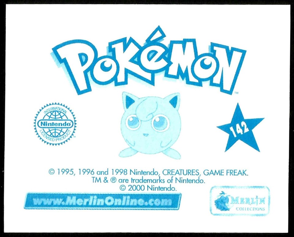 POKEMON STICKER, MERLIN, NUMBER 142, SERIES 2 | eBay