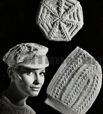 Knitting Pattern Vintage 1970s Aran Cable Design Hat Cap Beret | eBay UK