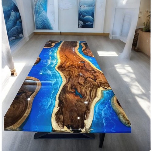 Ocean Wave Epoxy Resin Dining Table Top Live Edge Wood Countertop ...