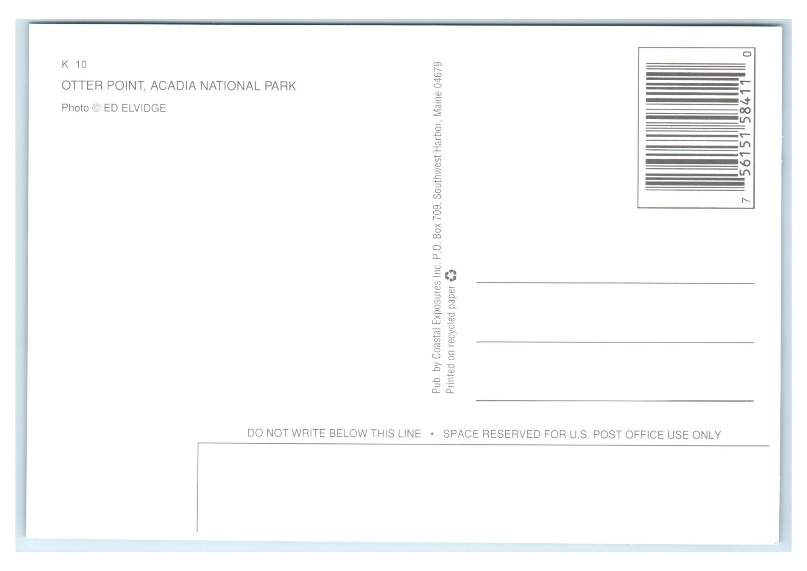 Postcard Otter Point, Acadia National Park, Maine ME w/o trim K10 * 1 ...