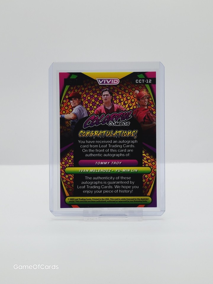 2023 Leaf Vivid IVAN MELENDEZ, TOMMY TROY, + YU-MIN LIN Auto Autograph ...