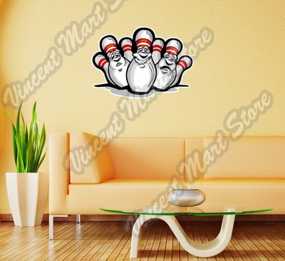Happy Smiling Bowling Pins Ball Strike Wall Sticker Room Interior Decor ...