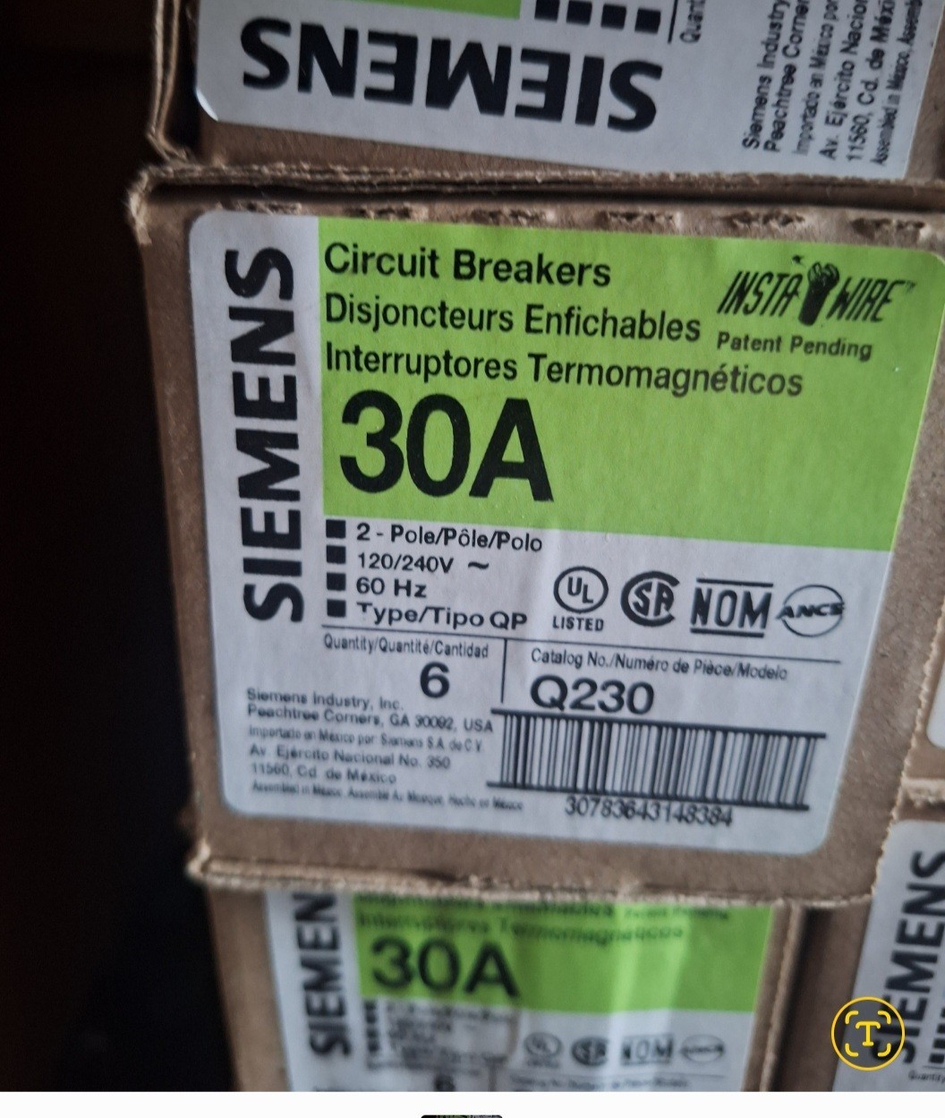 SIEMENS Q230 CIRCUIT BREAKER, BOX OF 6 120/240-VOLT, 2-POLE, 30-AMP ...