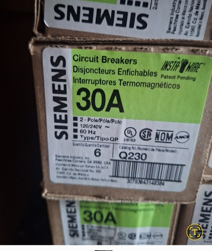 SIEMENS Q230 CIRCUIT BREAKER, BOX OF 6 120/240-VOLT, 2-POLE, 30-AMP ...
