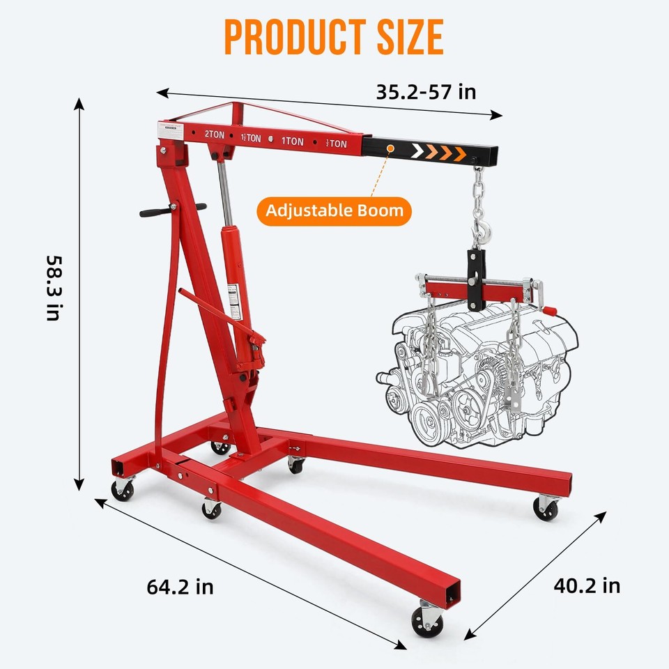 2 Ton Engine Hoist Folding Cherry Picker Engine Lift Hydraulic Shop ...