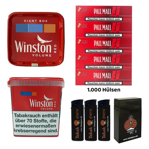 2x Winston Red/Rot Giant Box 205g Volumentabak, 1000 Extra Hülsen ...