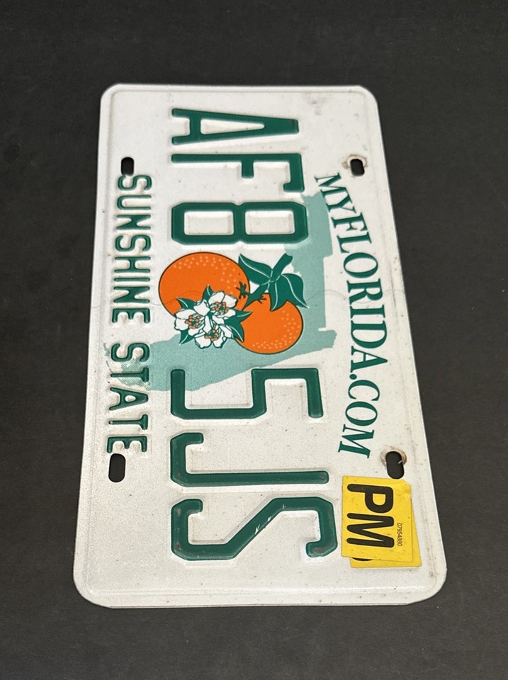 FLORIDA PERMANENT LICENSE PLATE — AF8 🍊 5JS — SUNSHINE STATE | eBay