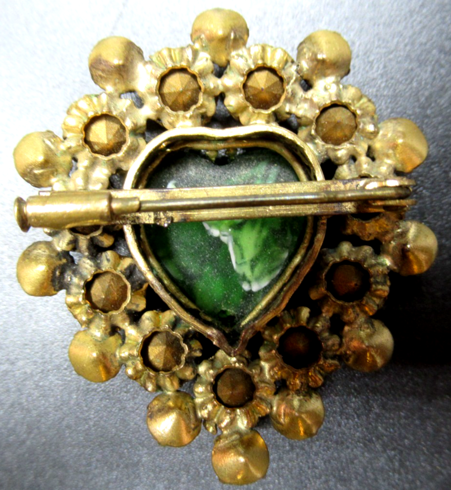 COUNTESS CISSY ZOLTOWSKA CIS French Pink & Green Glass Rhinestone Heart ...