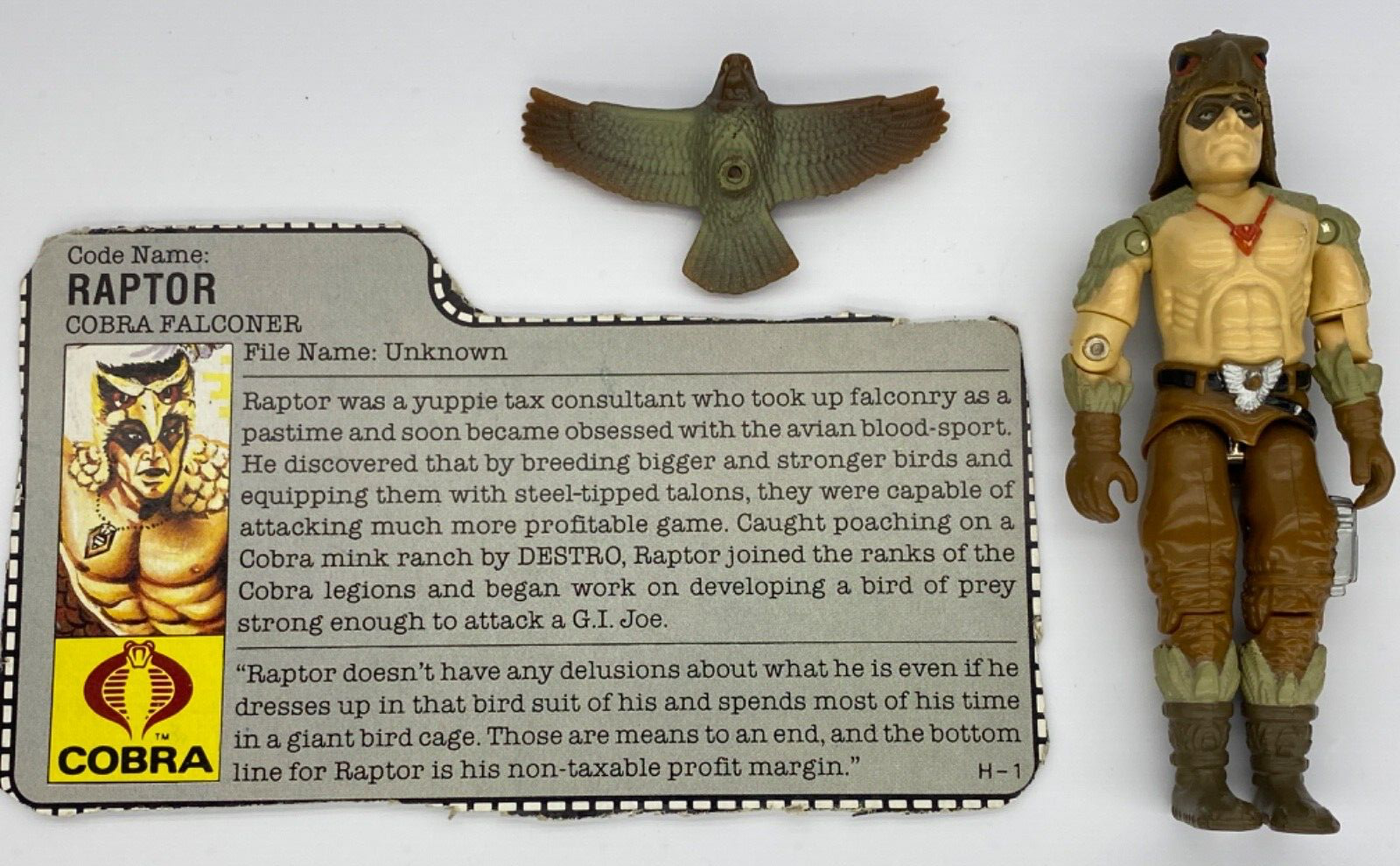 1987 G.I. Joe ARAH Cobra Raptor v1 Falconer 3.75” w/ File Card & Falcon ...