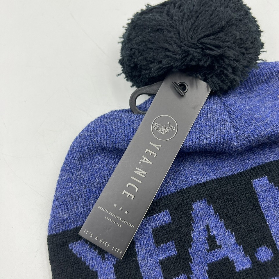 Yea. Nice Knit Hat Beanie Pom Ski Snowboard Adult One Size Blue Black ...