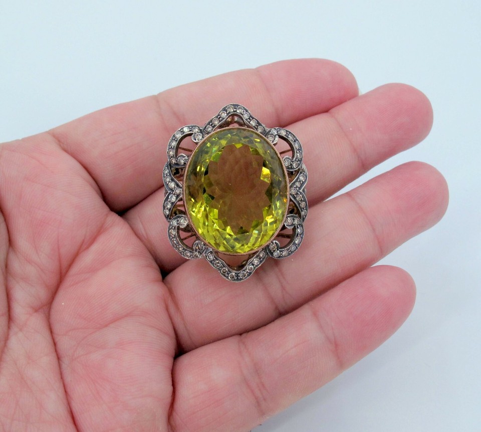 Vintage 18K Gold & Sterling Silver Citrine & Diamond Pendant Fine ...