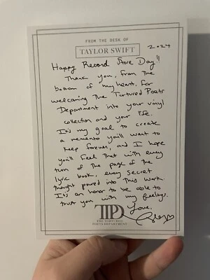 Taylor Swift TTPD Record Store Day 2024 Note | Grelly USA