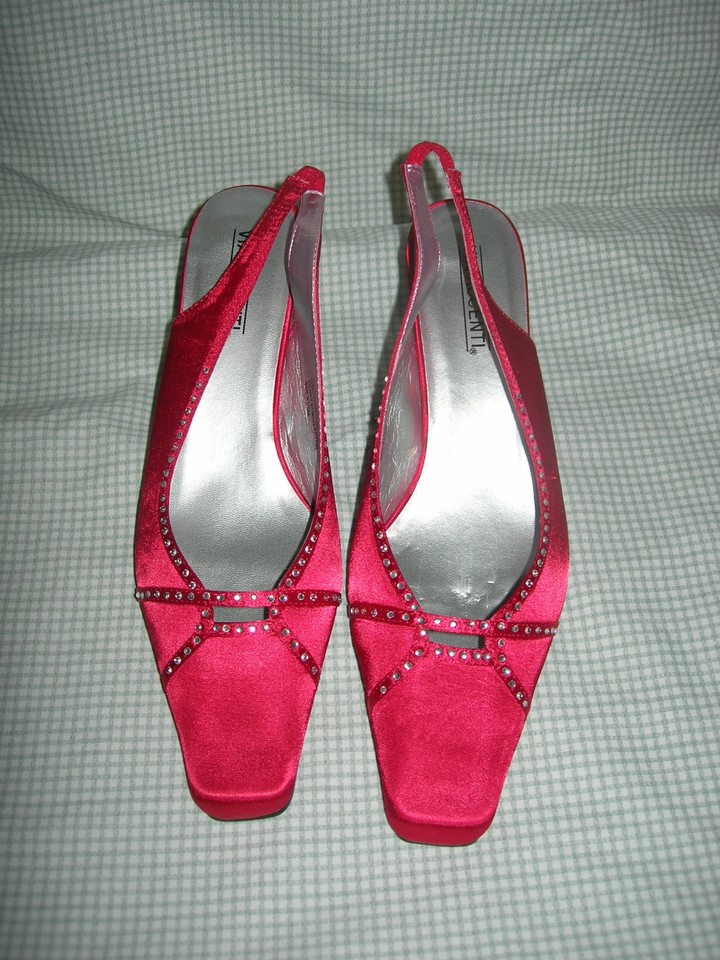 Via Accenti Wide & Extra Wide Shoes Red Satin Sling Back w/Rhinestones ...