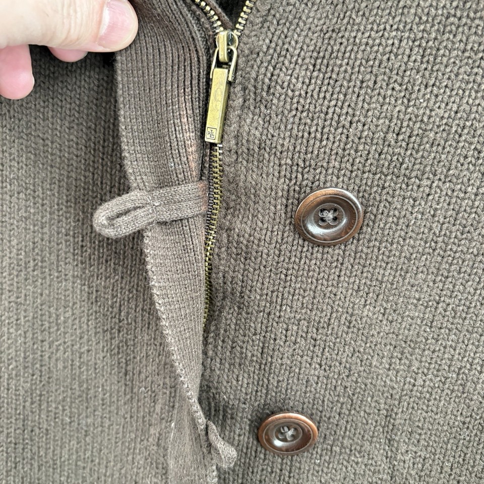 Vintage Ralph Lauren Sweater Womens Petite Brown Knit Full Zip Buttons ...