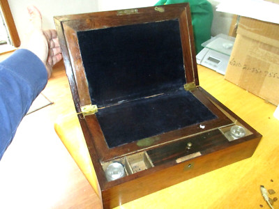 Antique Travel Lap Desk Portable Secretary Slope Writing Wooden Chest ...