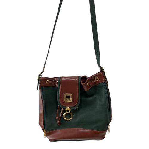 BOVANO VTG Drawstring Bucket Bag Shoulder Bag Purse Brown Green Suede ...