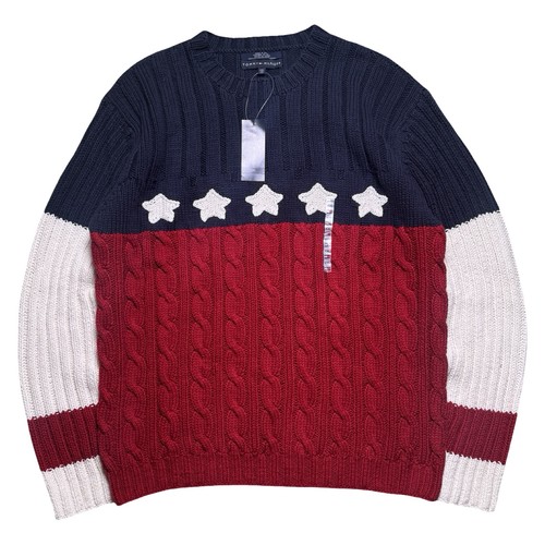 Vintage Tommy Hilfiger American Flag Cable Knit Sweater Mens 2XL Polo ...