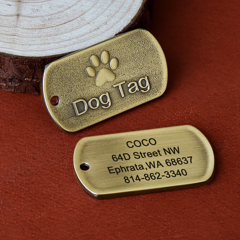 BRASS DOG TAGS PERSONALIZED CUSTOM PET NAME ID ENGRAVED Tags FOR Pet ...