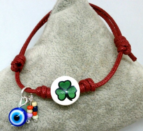 Bracelet charms "Trebol" en céramique et Oeil Turc - Fil rouge à ...